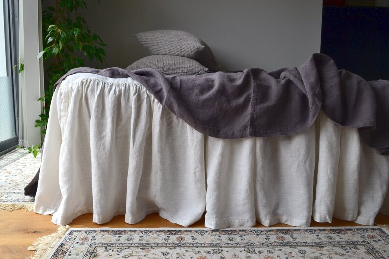 Ivory Heavyweight Rustic Linen Ruffled Bedskirt / Bed Valance - Etsy