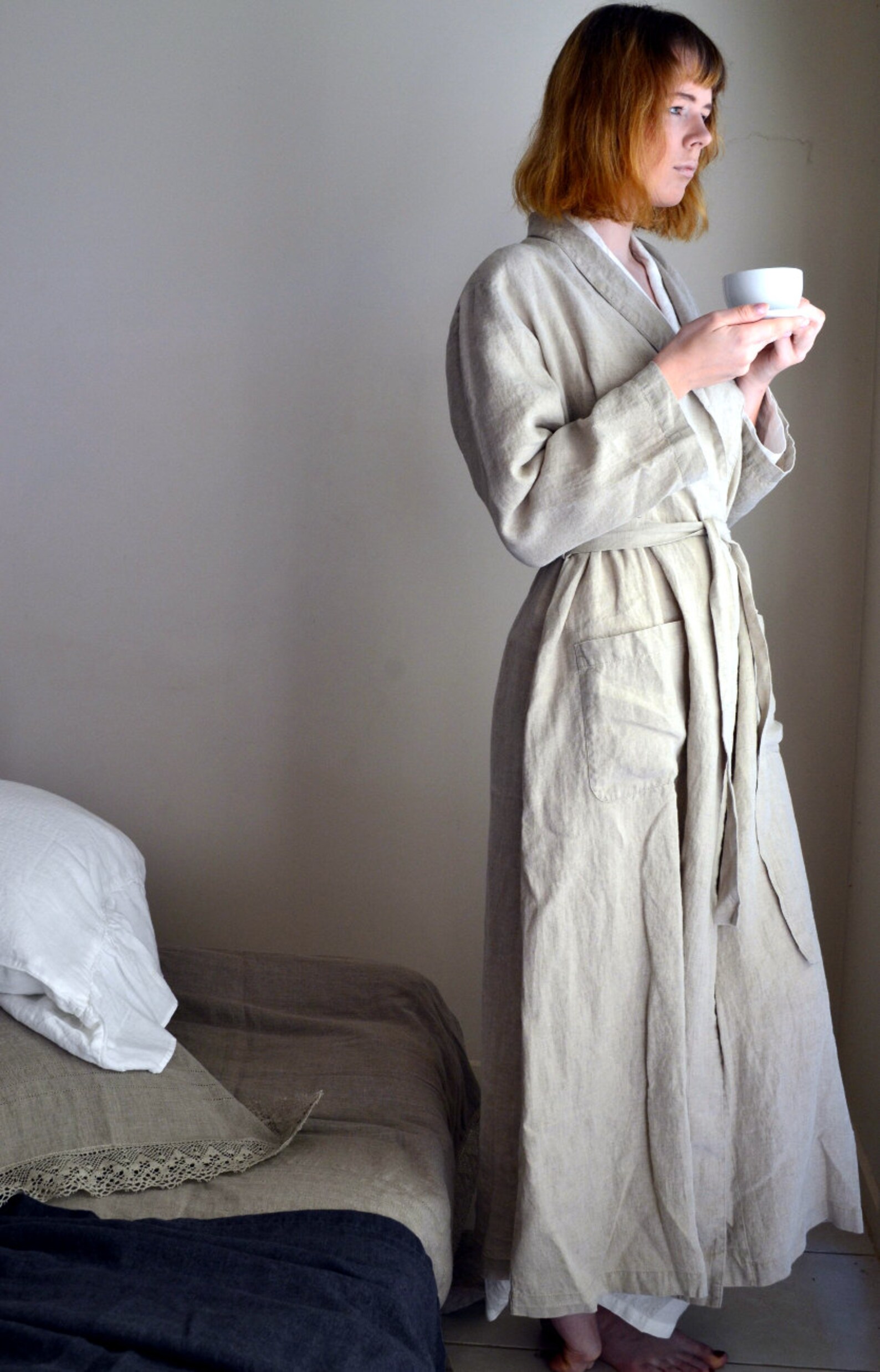 Vintage-inspired Natural Linen Robe/ Long Linen Gown/ | Etsy