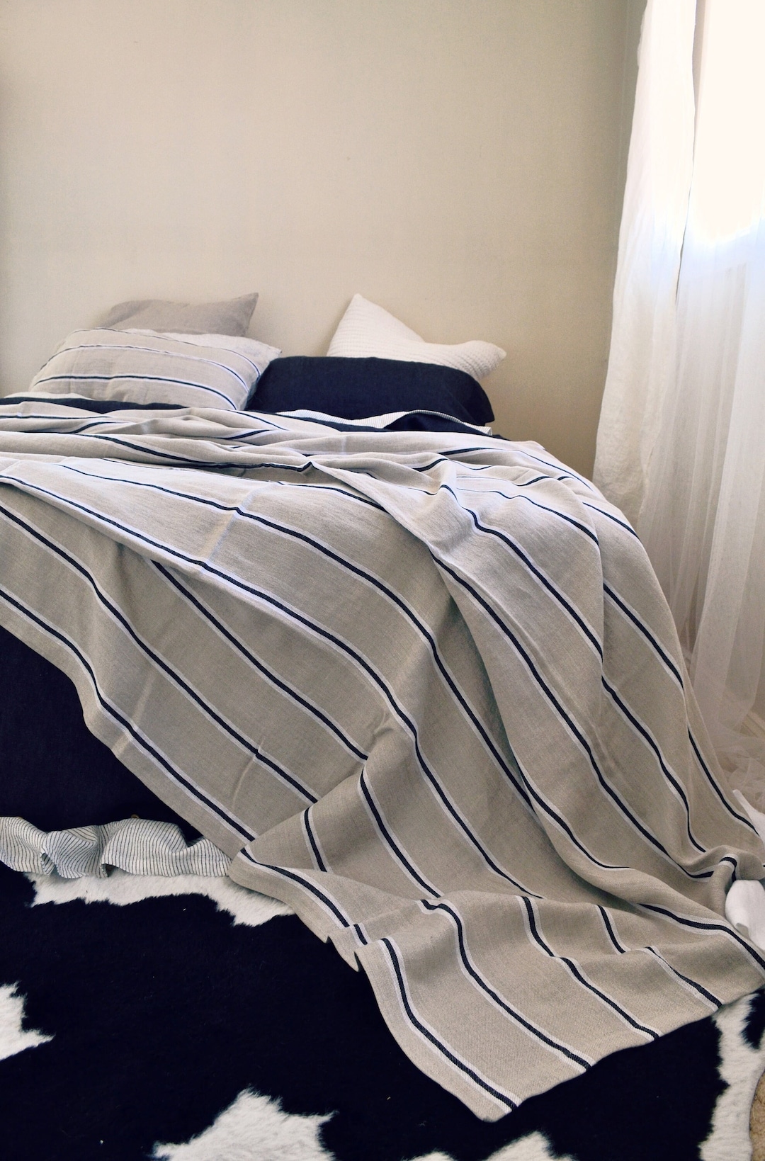Retro Stripe Heavy Weight Linen Bed Cover/ Coverlet/ Linen Summer ...