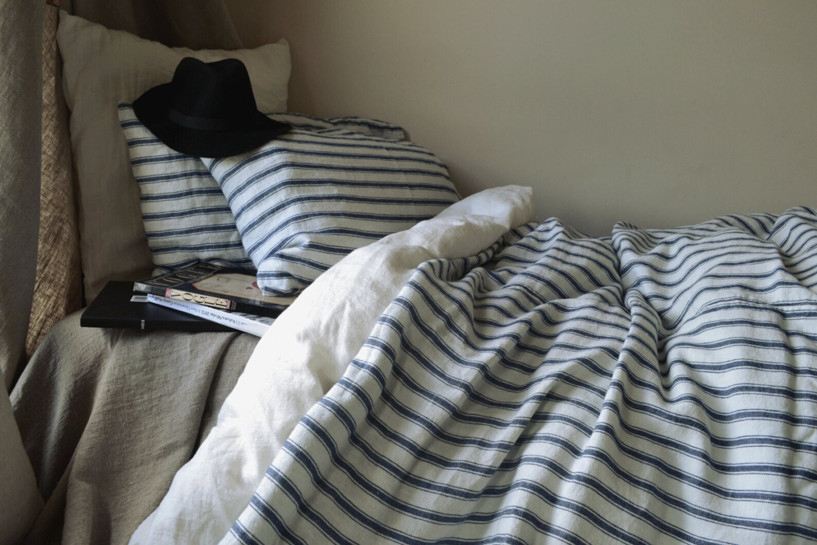 Vintage Classic. French Vintage Inspired Navy Ticking Heavyweight Linen ...