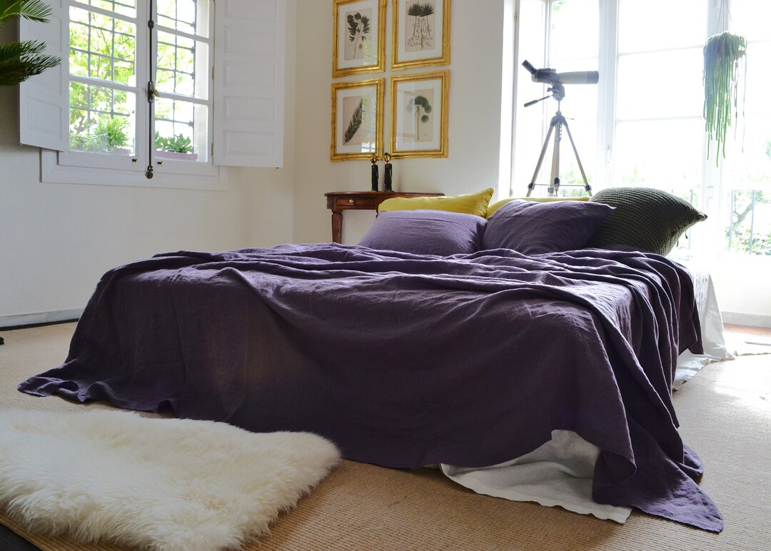 Set of Blueberry Milk Medium Weight Linen Sheets. Luxurious Linen ...