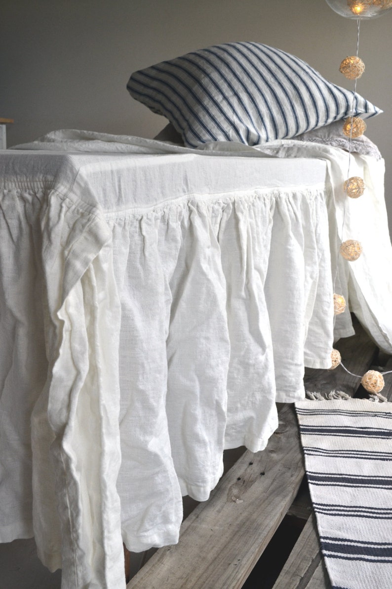 Ivory Heavyweight Rustic Linen Ruffled Bedskirt / Bed Valance - Etsy