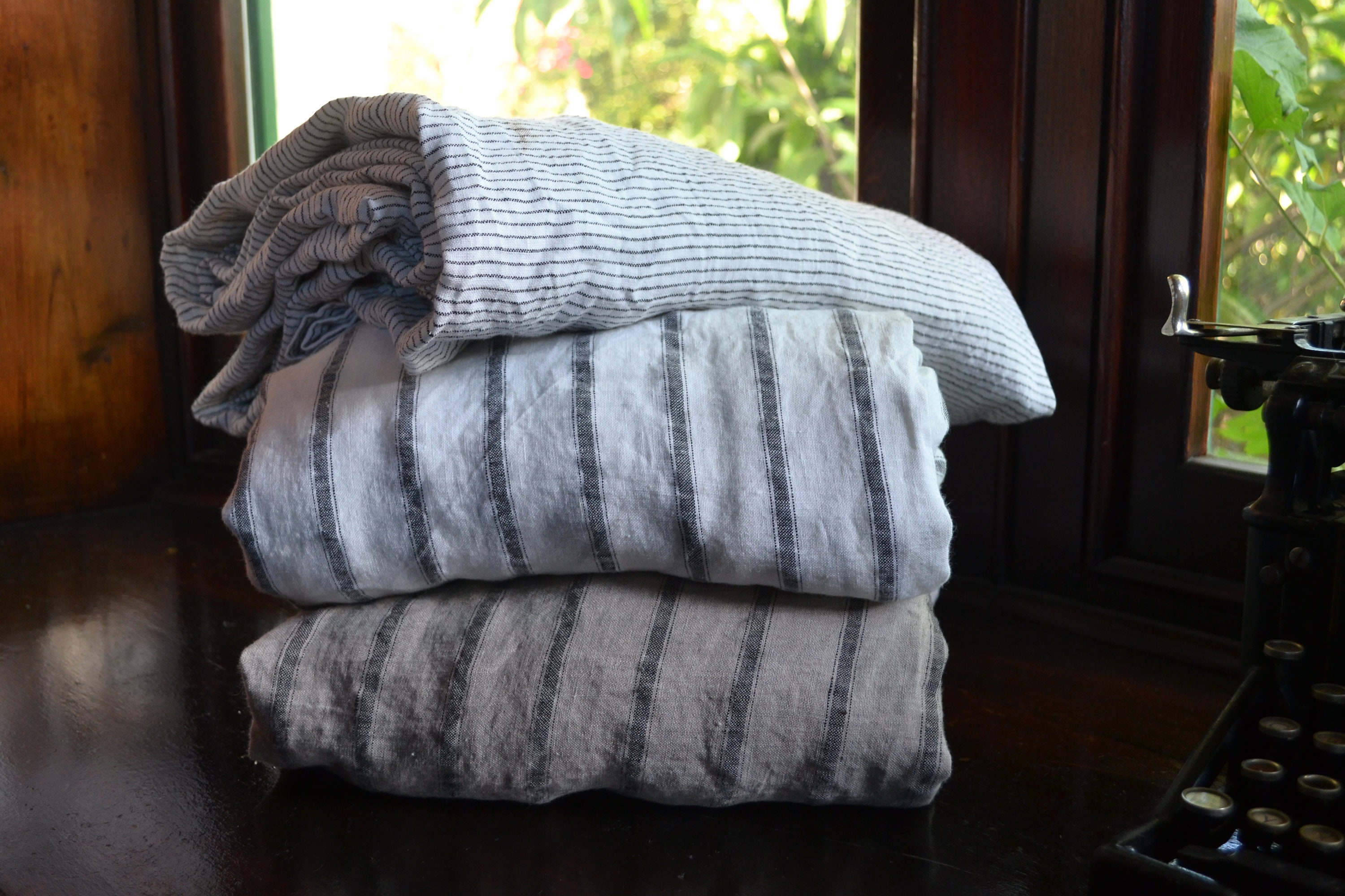 Vintage Black Ticking Stonewashed Linen Fitted Sheet - Etsy Australia