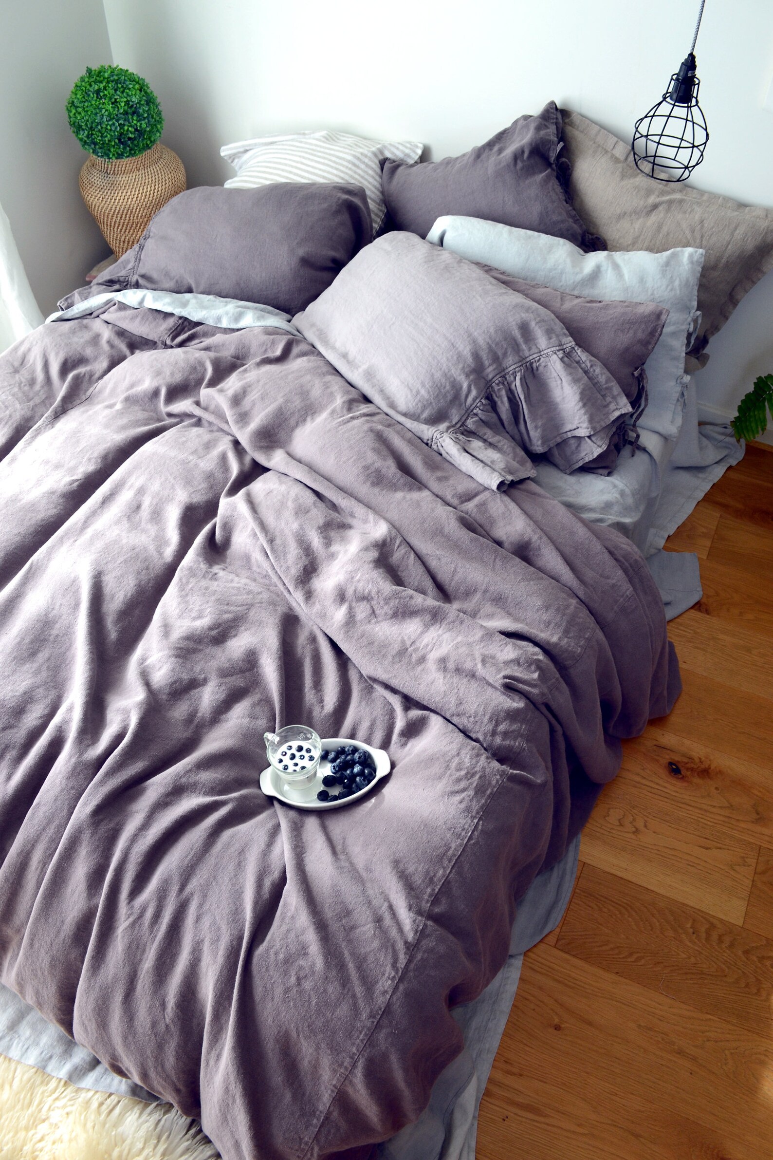 Heavy Linen Duvet Cover in Blueberry Milk. Heavyweight / Doona - Etsy