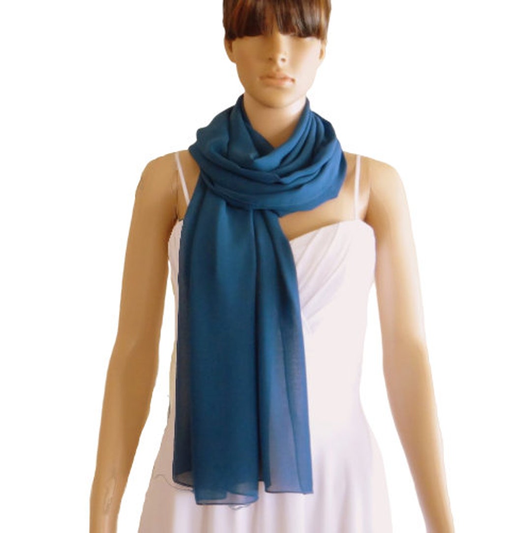 Teal Blue Chiffon Shawl. Chiffon Scarf. Teal Blue Long Scarf. - Etsy