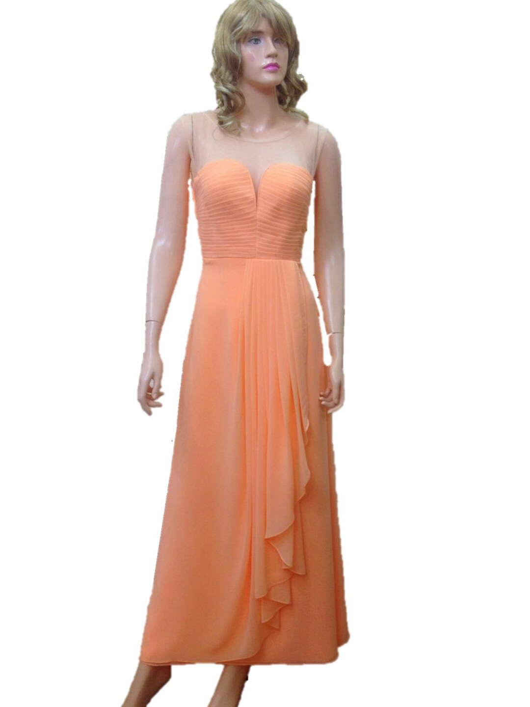 Peach Prom Dress. Peach Bridesmaid Dress. Maxi Dress. Chiffon Floor ...