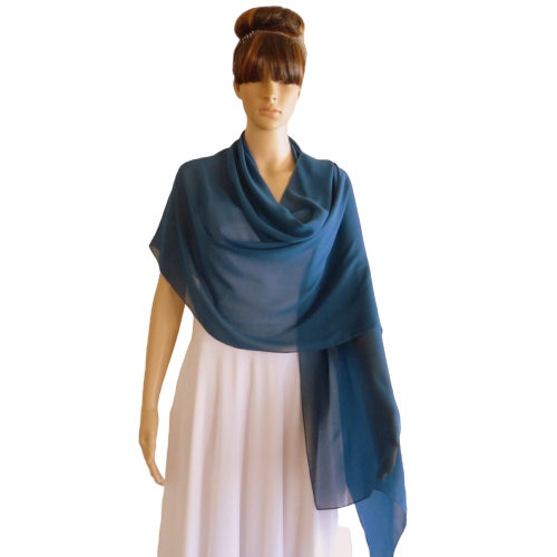 Teal Blue Chiffon Shawl. Chiffon Scarf. Teal Blue Long Scarf. - Etsy