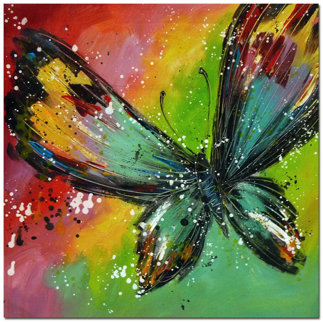 Handmade Impressionist Butterfly Oil Painting on Canvas - Modern ...