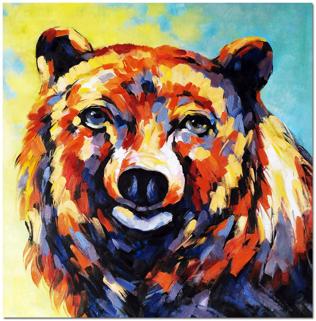 Hand Painted Bear Oil Painting on Canvas - Modern Colorful ...