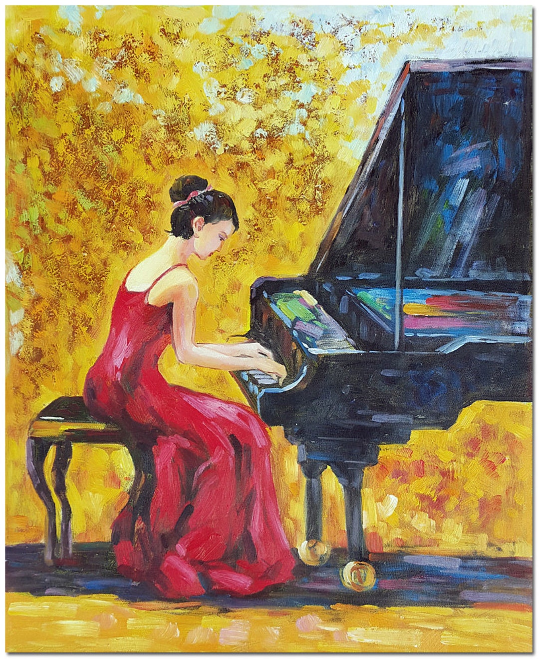 Hand Painted Impressionist Pianist Portrait Oil Painting on Canvas ...