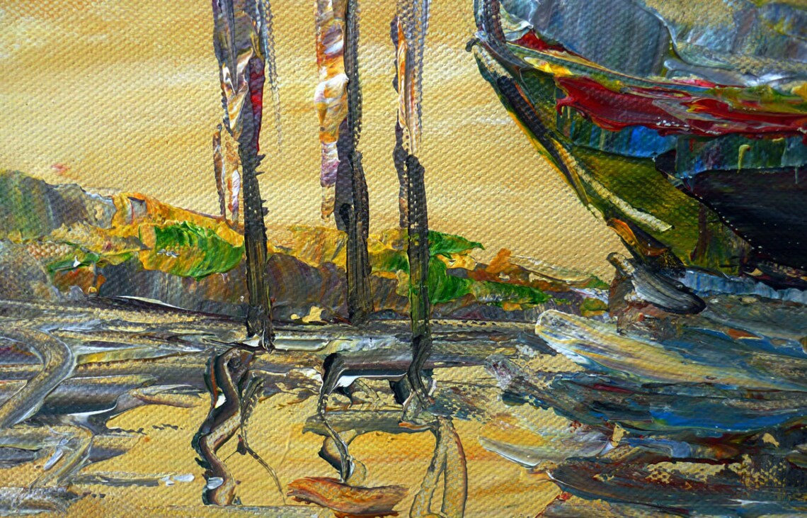 Row Boat at Sunset Hand Painted Modern Modern Impressionist - Etsy