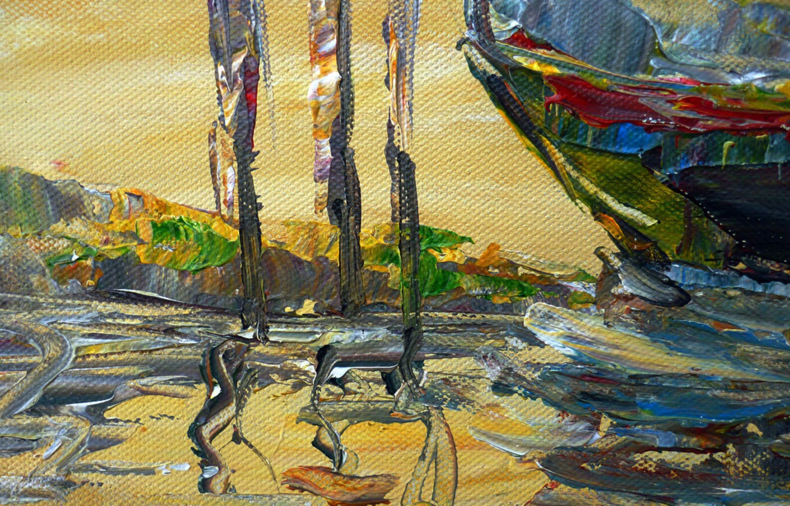 Row Boat at Sunset Hand Painted Modern Modern Impressionist - Etsy