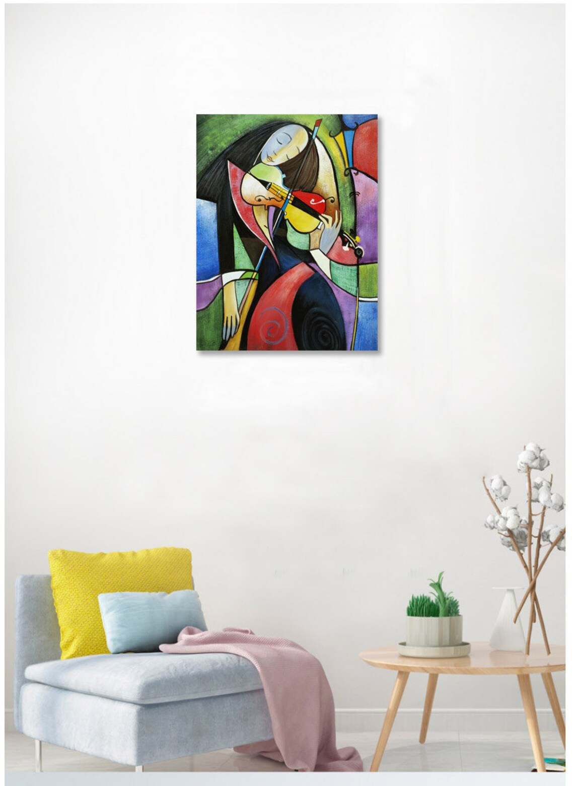 The Fiddler Portrait Oil Painting on Canvas - Handmade Cubist Musician ...