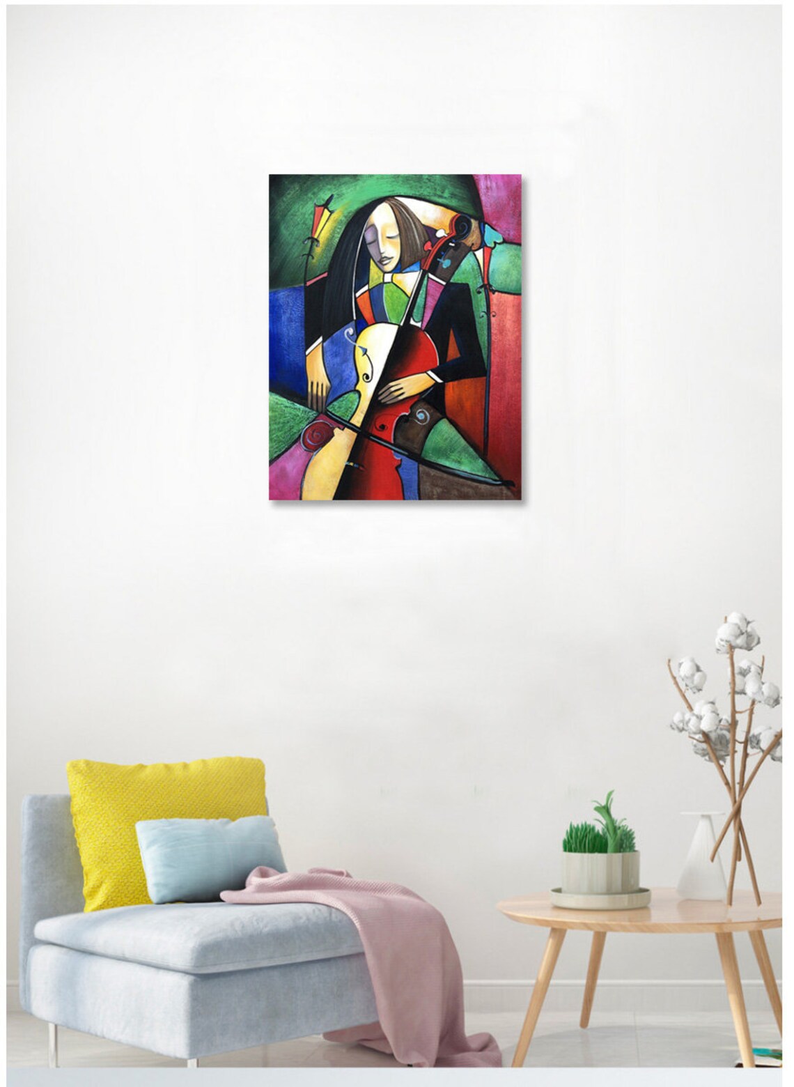 The Cellist Portrait Hand Painted Cubist Oil Painting on - Etsy