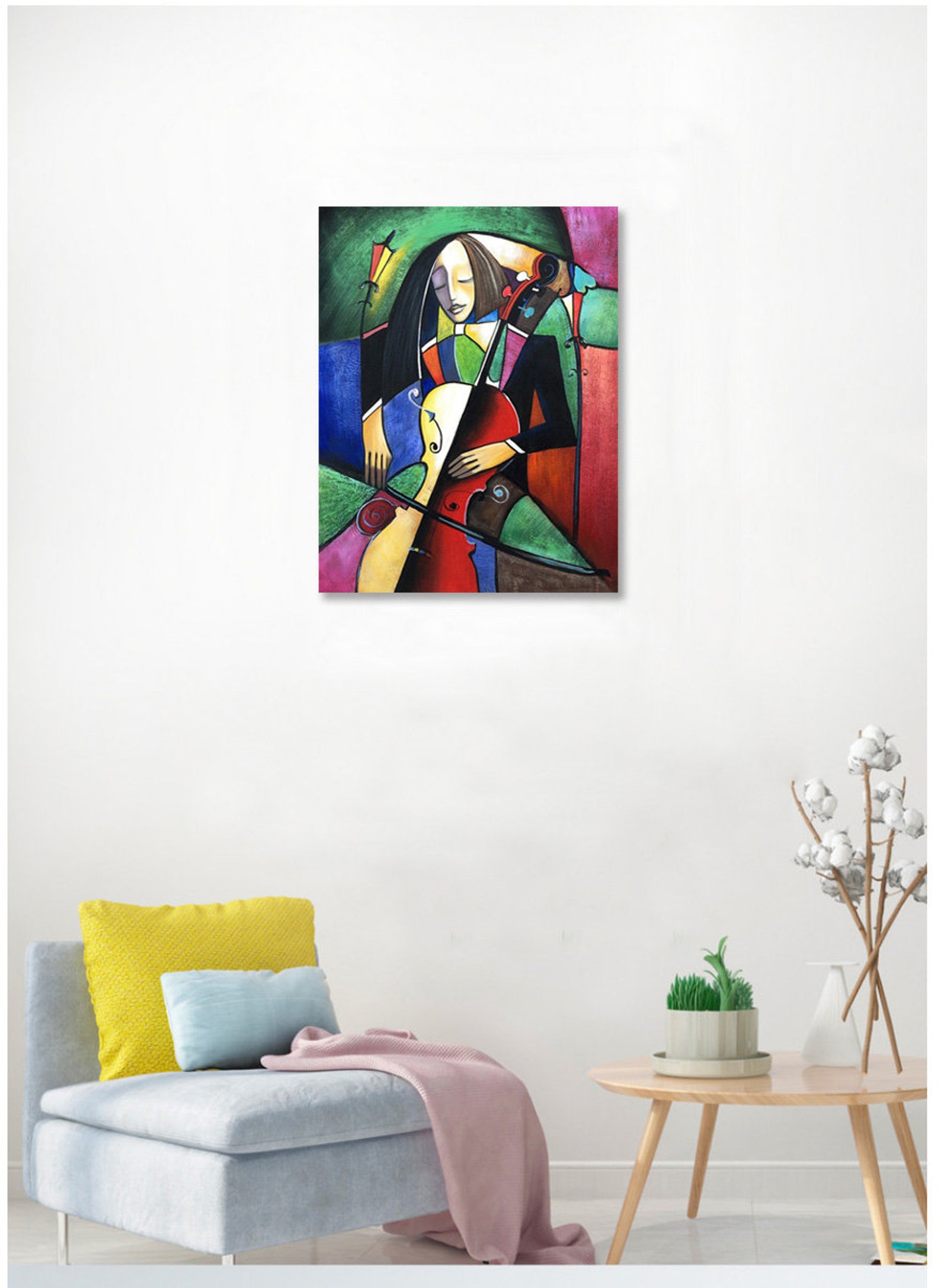 The Cellist Portrait Hand Painted Cubist Oil Painting on - Etsy