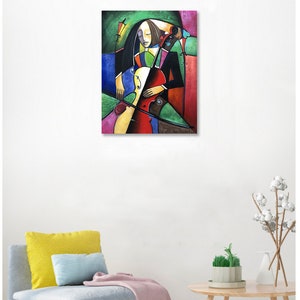 The Cellist Portrait Hand Painted Cubist Oil Painting on Canvas Art ...