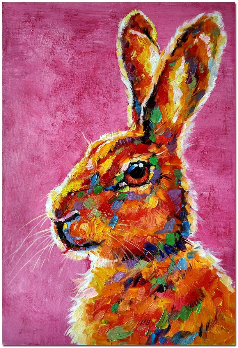 Hand Painted Rabbit Bunny Oil Painting on Canvas Modern | Etsy
