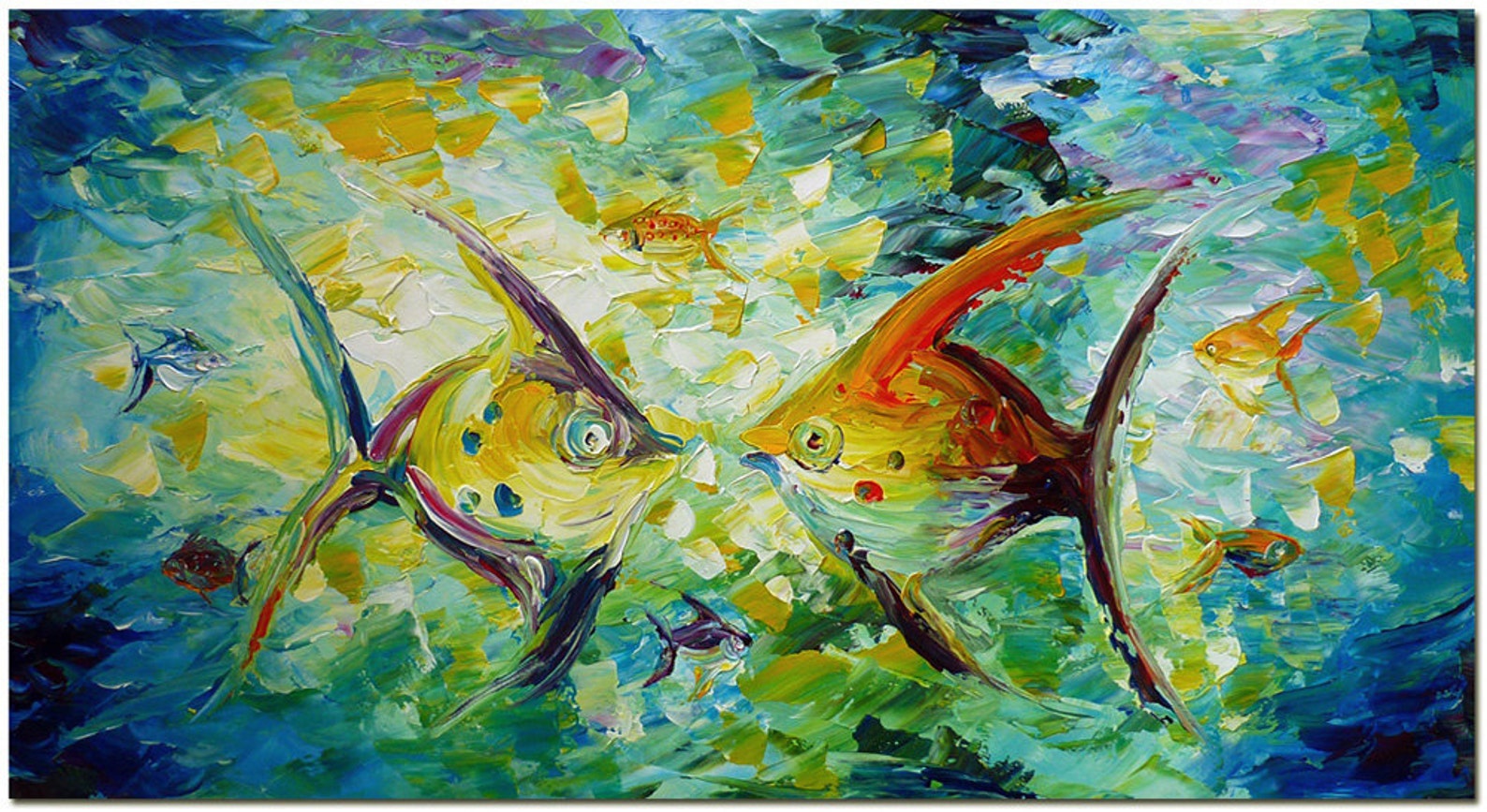 Hand Painted Impressionist Angel Fish Painting On Canvas | Etsy