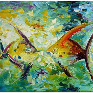 Hand Painted Impressionist Angel Fish Oil Painting on Canvas - Modern ...