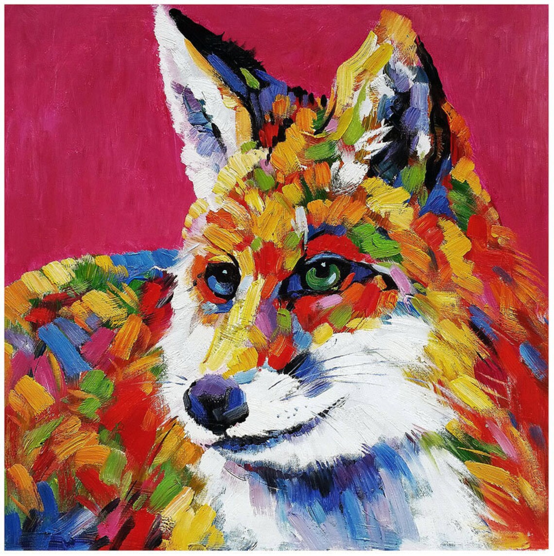 Hand Painted Impressionist Colorful Fox Oil Painting On Canvas | Etsy
