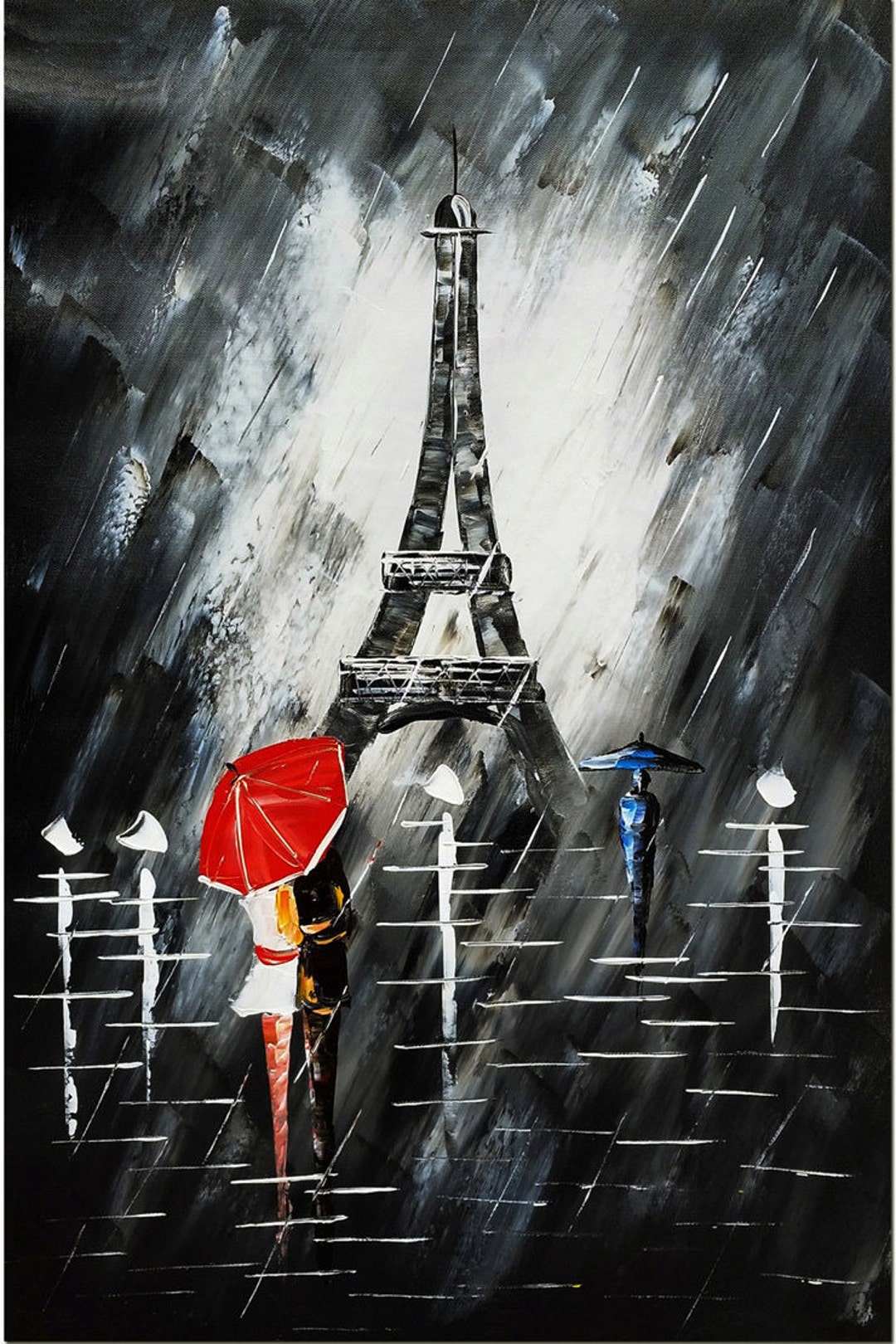 Parisian Rain Embrace - Handmade Palette Knife Impasto Oil Painting on ...