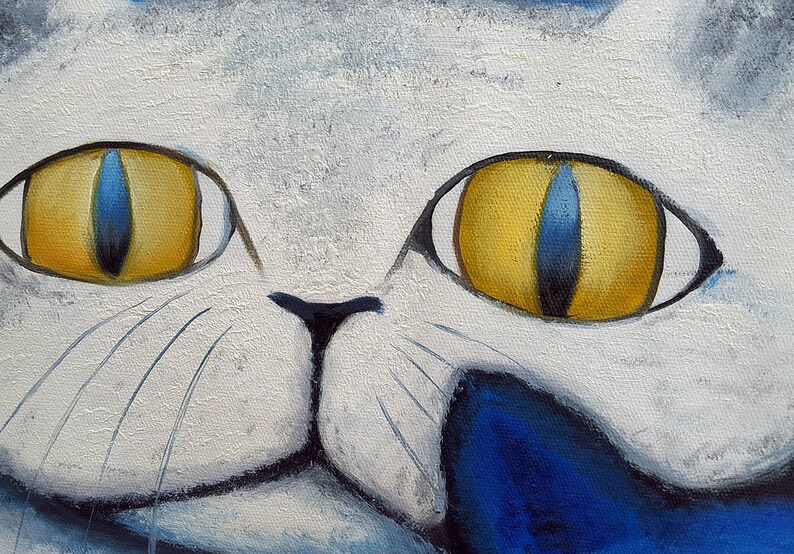 Hand Painted Cartoon Cat Oil Painting on Canvas | Etsy