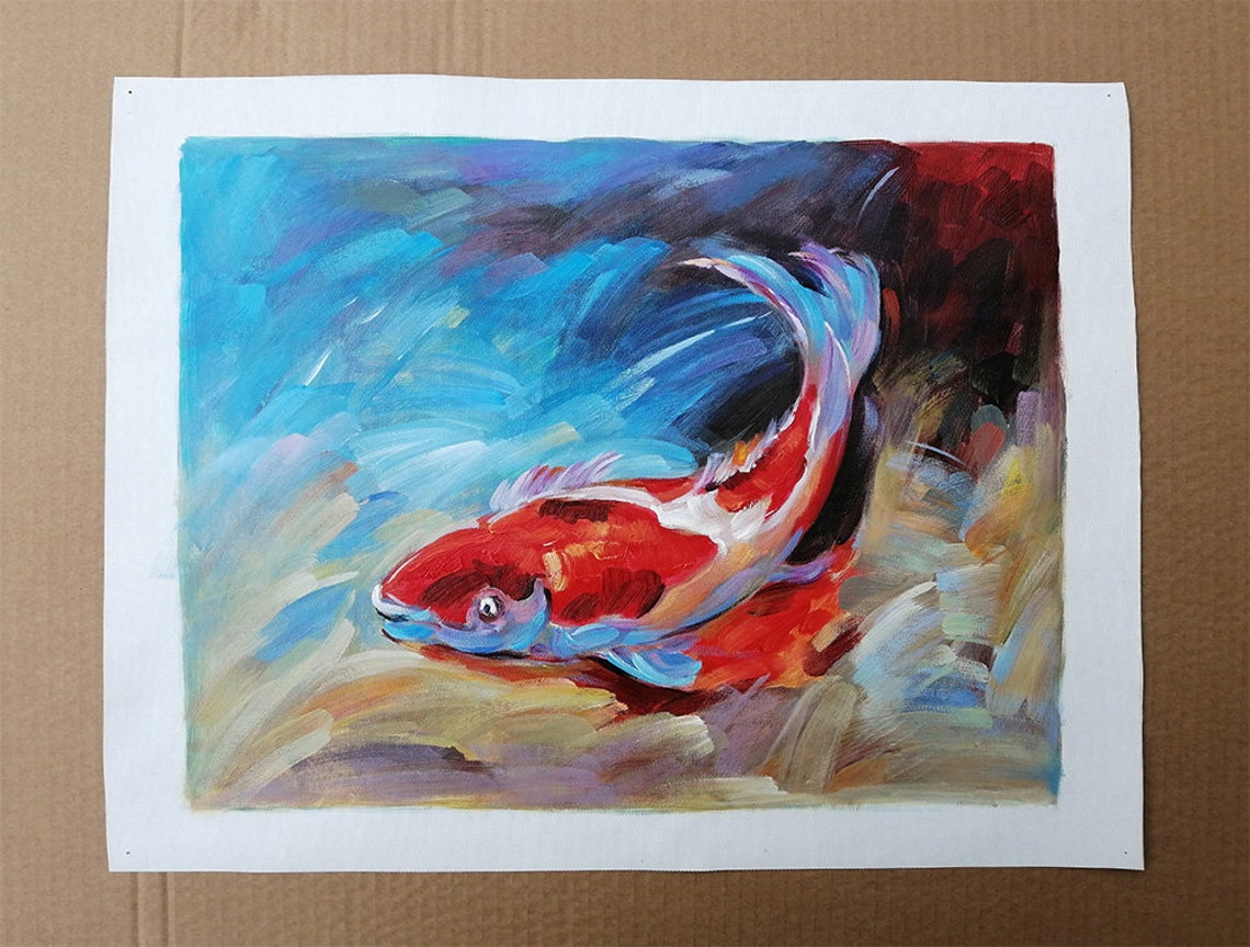 Hand Painted Impressionist Koi Fish Painting on Canvas - Etsy