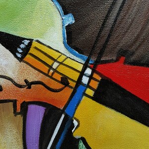 The Fiddler Portrait Oil Painting on Canvas - Handmade Cubist Musician ...