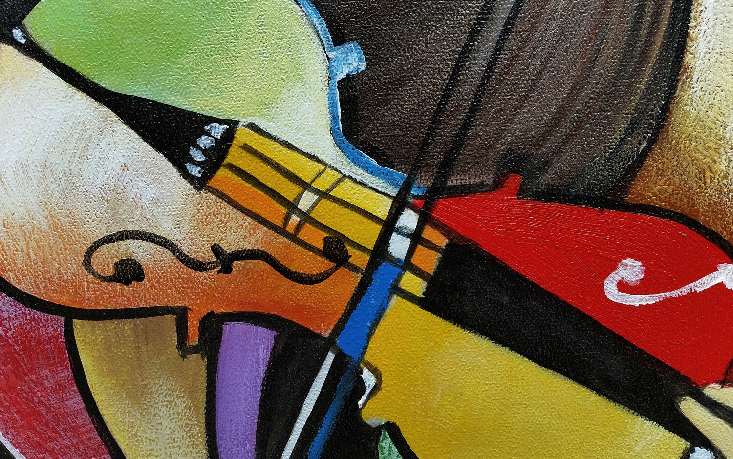 The Fiddler Portrait Oil Painting on Canvas - Handmade Cubist Musician ...