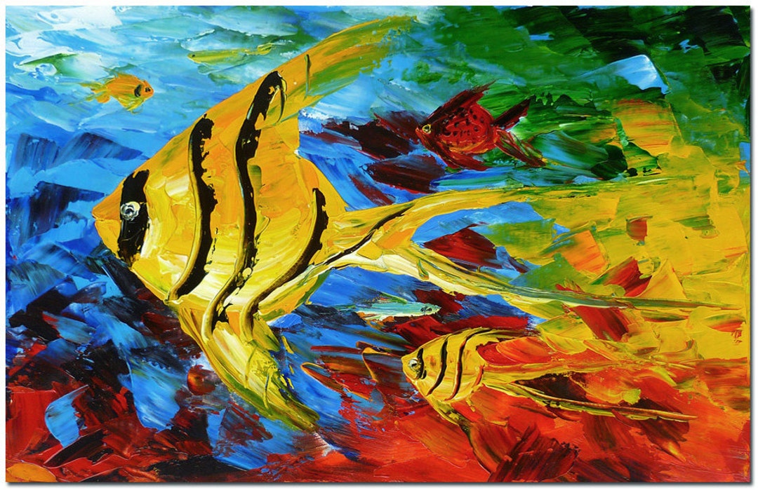 Hand Painted Palette Knife Impressionist Angel Fish Painting on Canvas ...