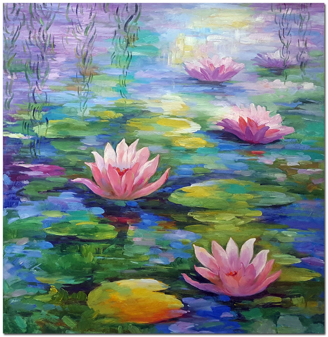 Hand Painted Modern Impressionist Water Lilies Oil Painting on | Etsy