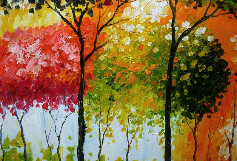 Hand Painted Abstract Colorful Trees Oil Painting On Canvas | Etsy