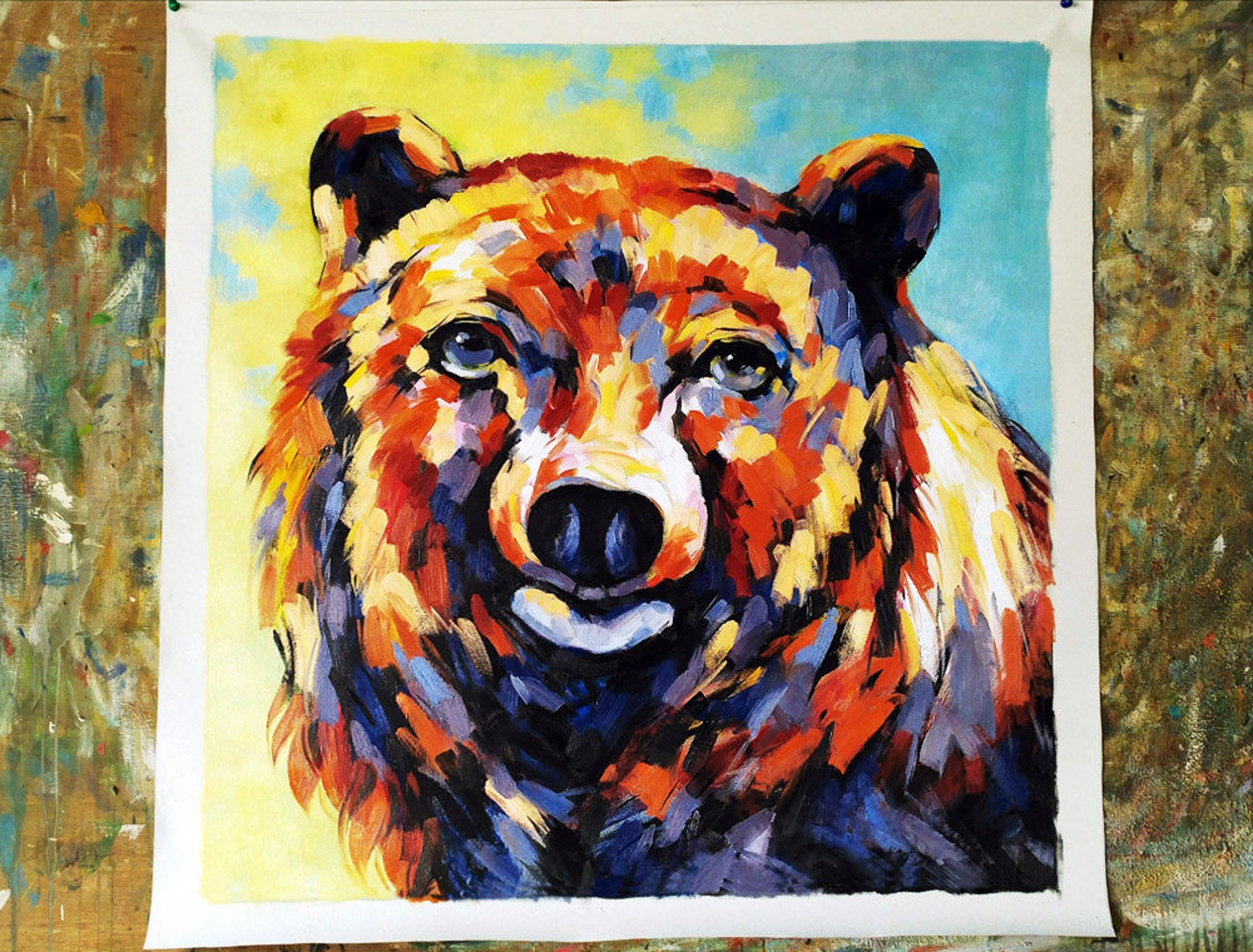 Hand Painted Bear Oil Painting on Canvas Modern Colorful - Etsy