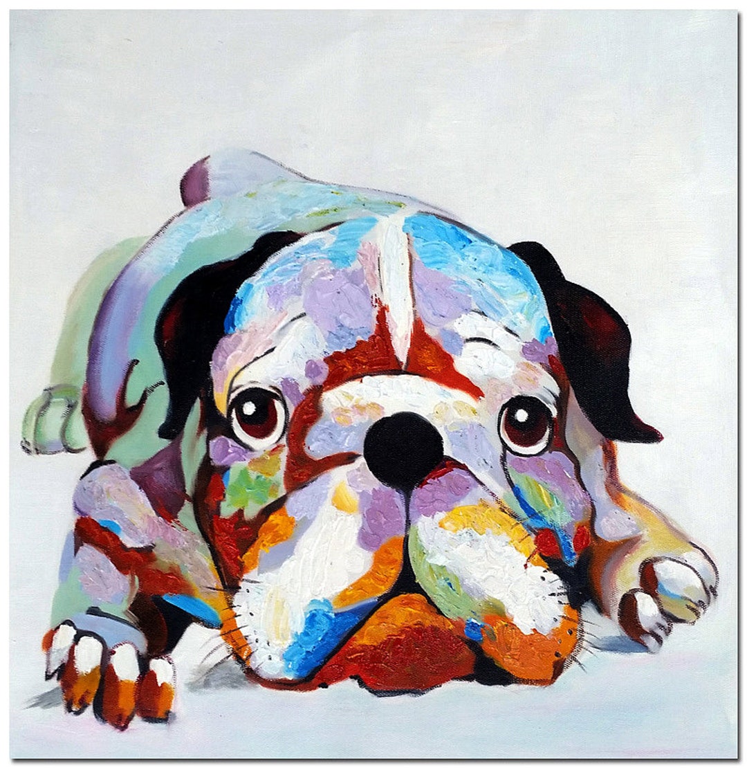Hand Painted Bulldog Oil Painting on Canvas Thick Paints Heavy Texture ...