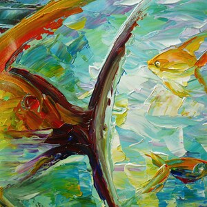 Hand Painted Impressionist Angel Fish Oil Painting on Canvas - Modern ...