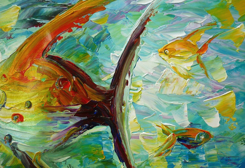 Hand Painted Impressionist Angel Fish Painting On Canvas | Etsy