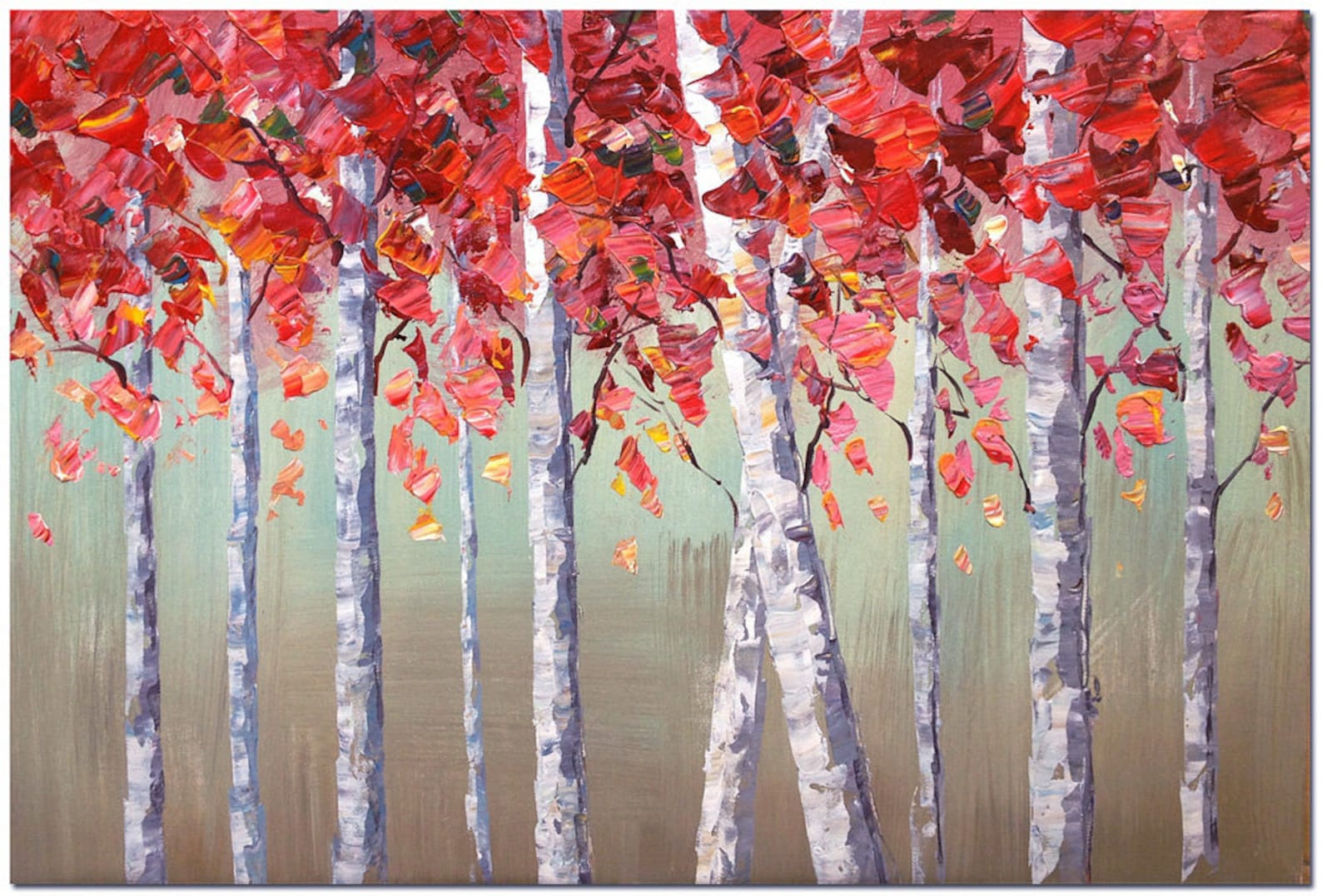 Forest of Beech Trees Oil Painting on Canvas - Handmade Modern ...