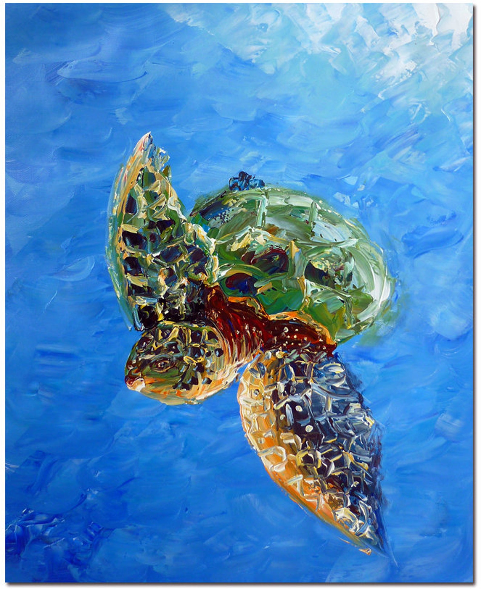 Marine Mammal Wildlife Hand Painted Impressionist Sea Turtle | Etsy