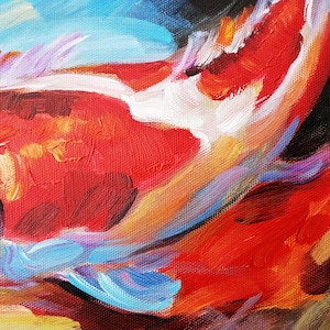 Hand Painted Impressionist Koi Fish Painting on Canvas - Nautical Art ...