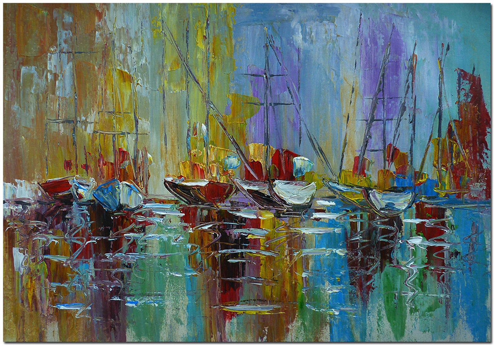 Fishing Boat Hand Painted Modern Abstract Coloful Boat Oil | Etsy