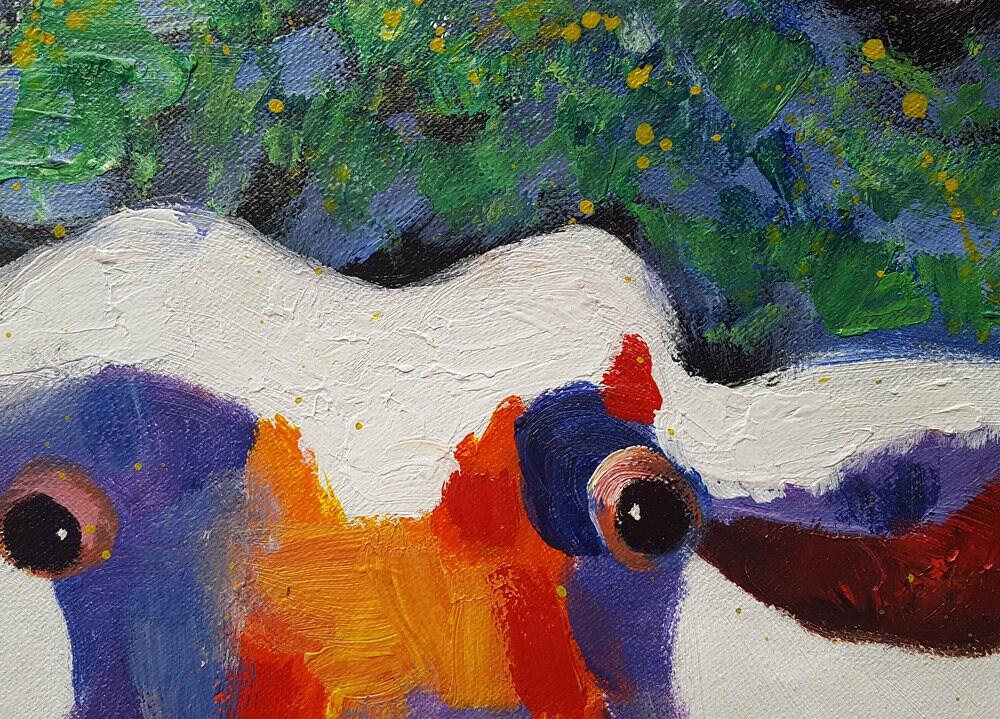 Three Cows with Grass Hand Painted Modern Impressionist Cow | Etsy