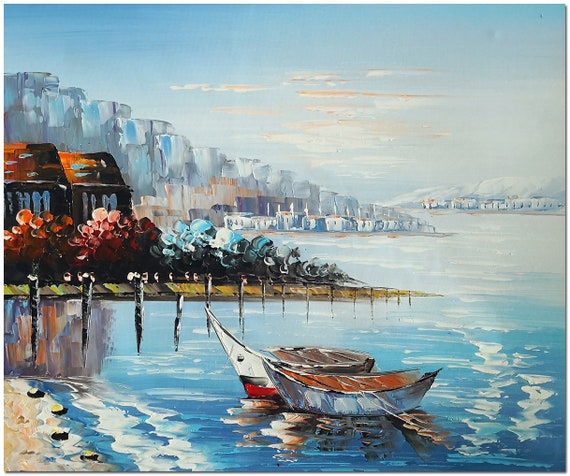 Row Boats Hand Painted Modern Impressionist Riverside | Etsy