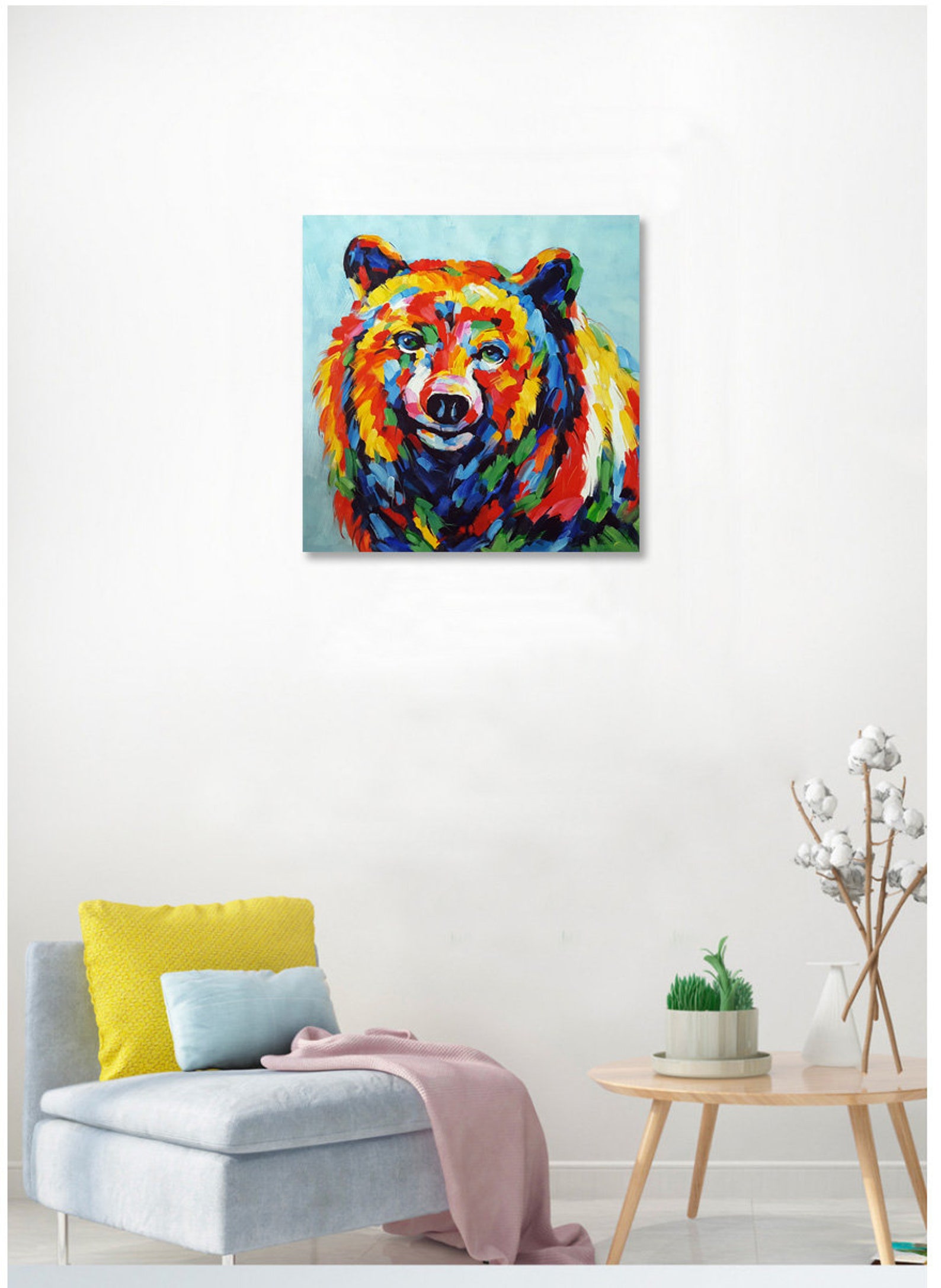 Original Hand Painted Bear Painting on Canvas Modern - Etsy