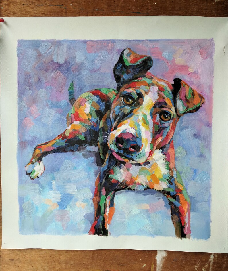 Hand Painted Custom Multi-colored Dog Oil Painting (paint Pet or Animal ...