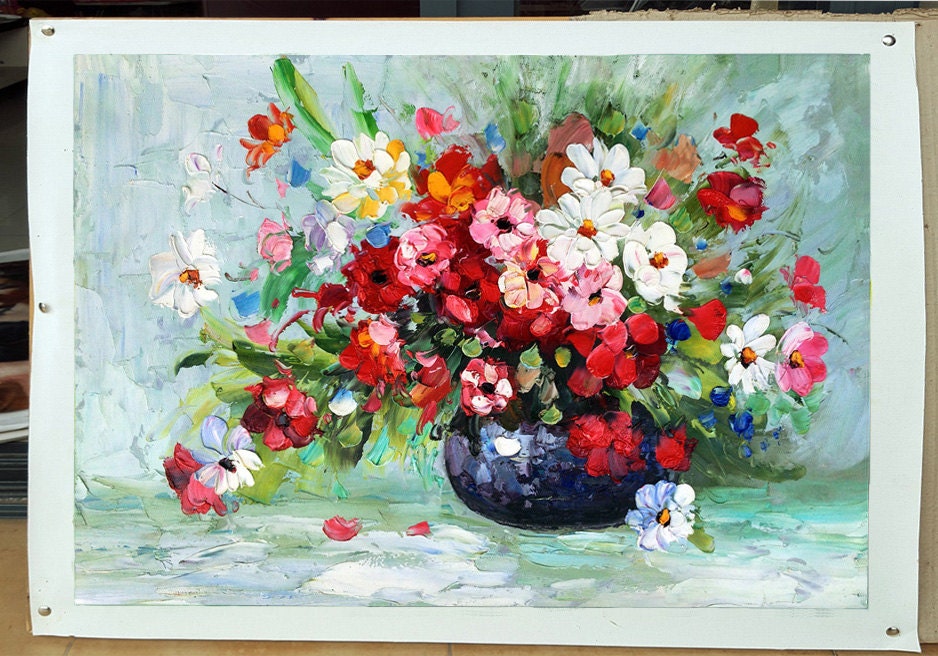 Vase of Colorful Flowers Hand Painted Impressionist Flower - Etsy
