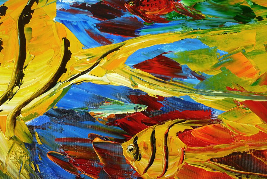 Hand Painted Palette Knife Impressionist Angel Fish Painting - Etsy