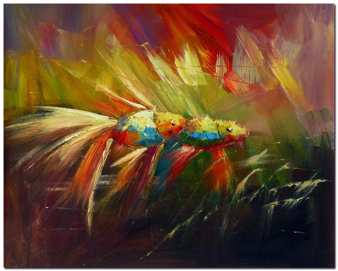 Lovely Goldfish Hand Painted Palette Knife Impressionist | Etsy