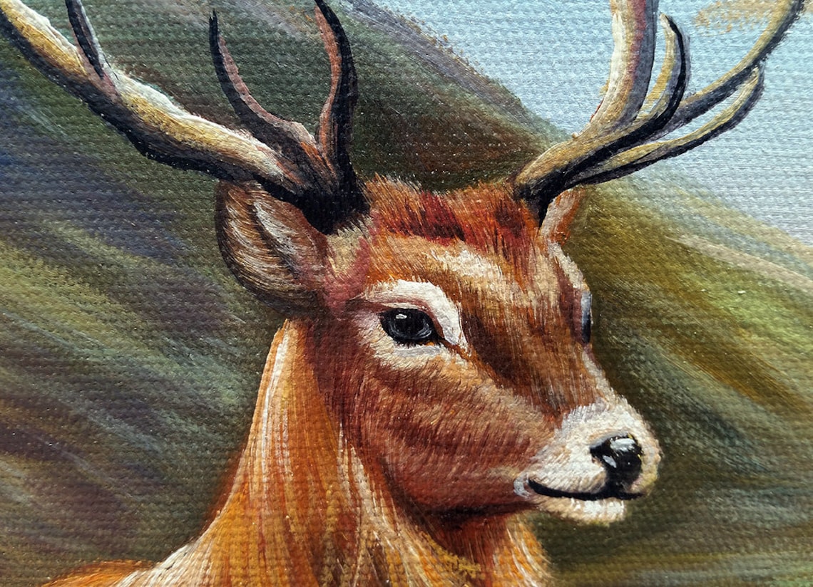 Hand Painted Deer Oil Painting on Canvas - Etsy