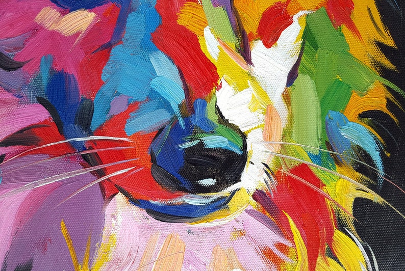 Hand Painted Colorful Impressionist Wolf Oil Painting on | Etsy