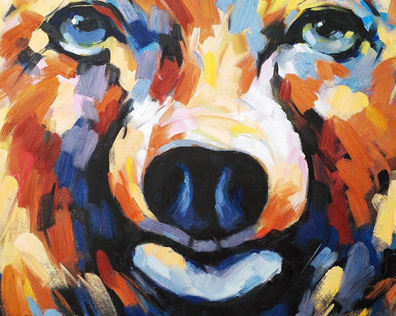 Hand Painted Bear Oil Painting on Canvas Modern Colorful - Etsy